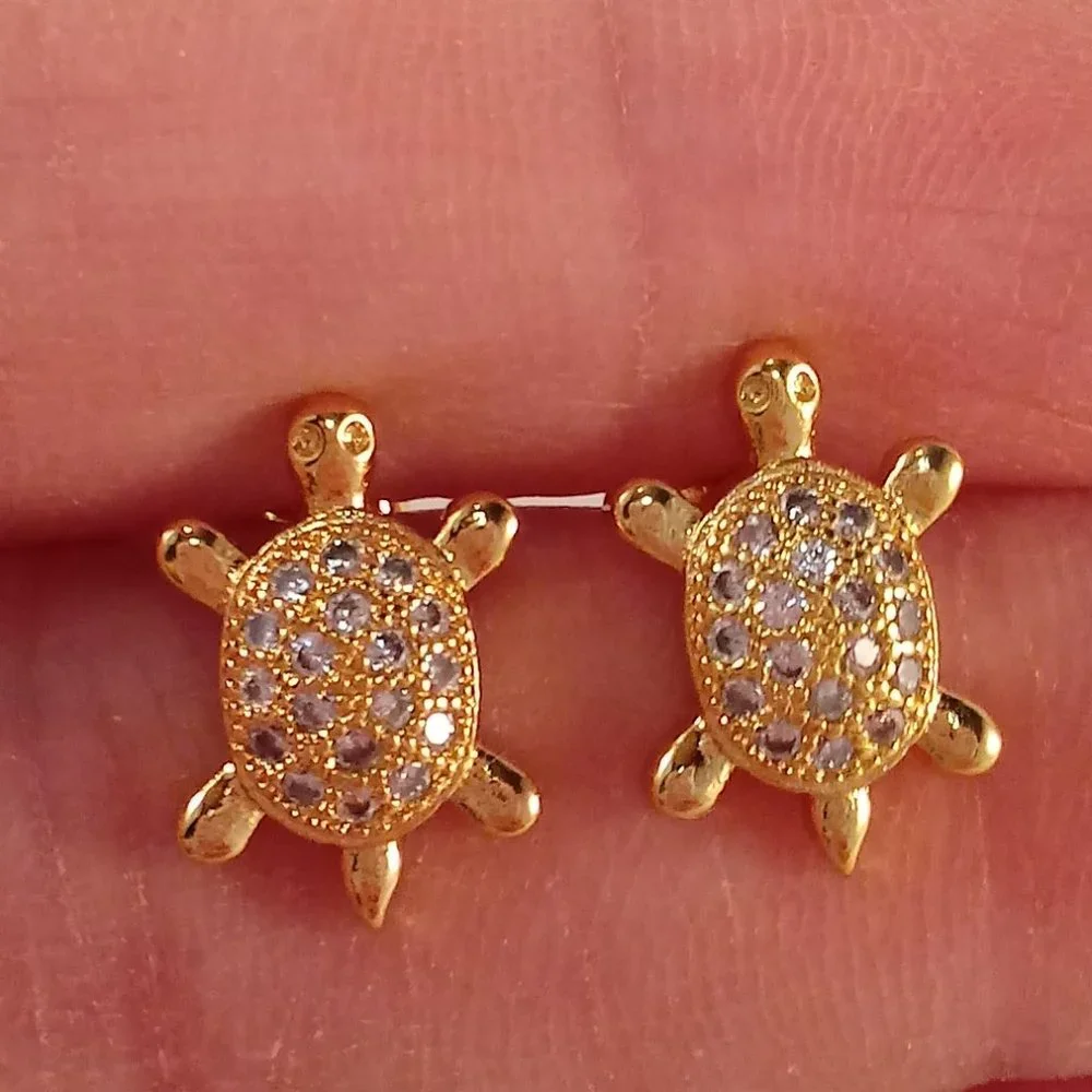 Jewelry | 18k Yellow Gold Filled Turtle White Diamond Topaz Zircon Stud ...